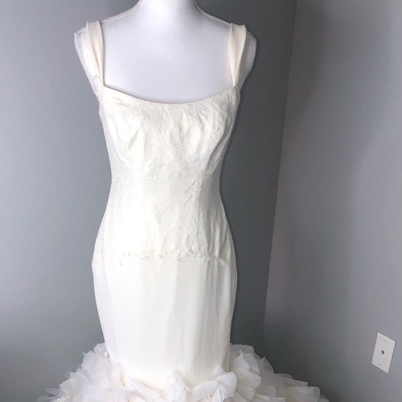 Vera Wang | Dresses | White By Vera Wang Georgette Mermaid Wedding ...